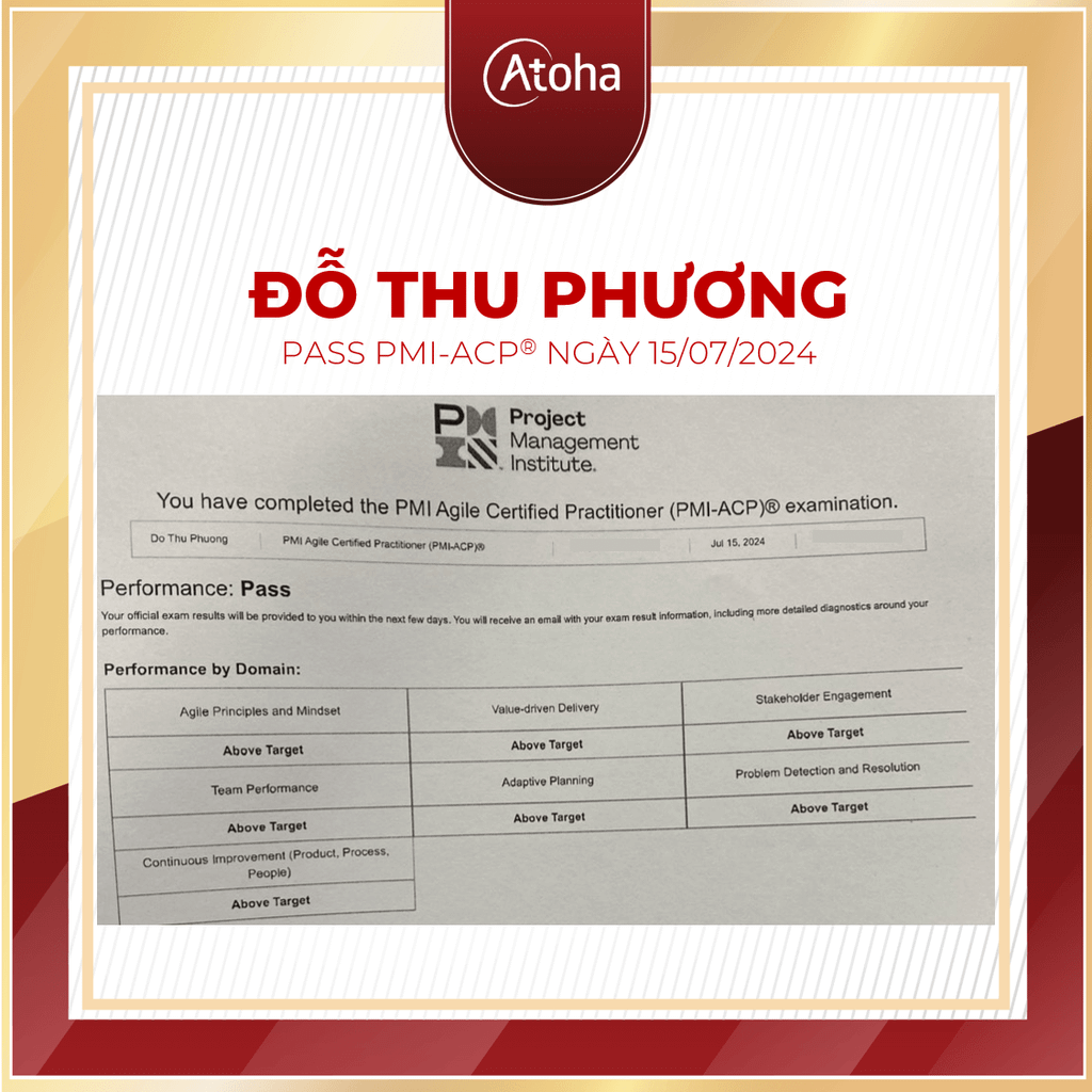 Đỗ Thu Phương, PMI-ACPONLINEPRO28, pass PMI-ACP max score ngày 15/07 – Atoha