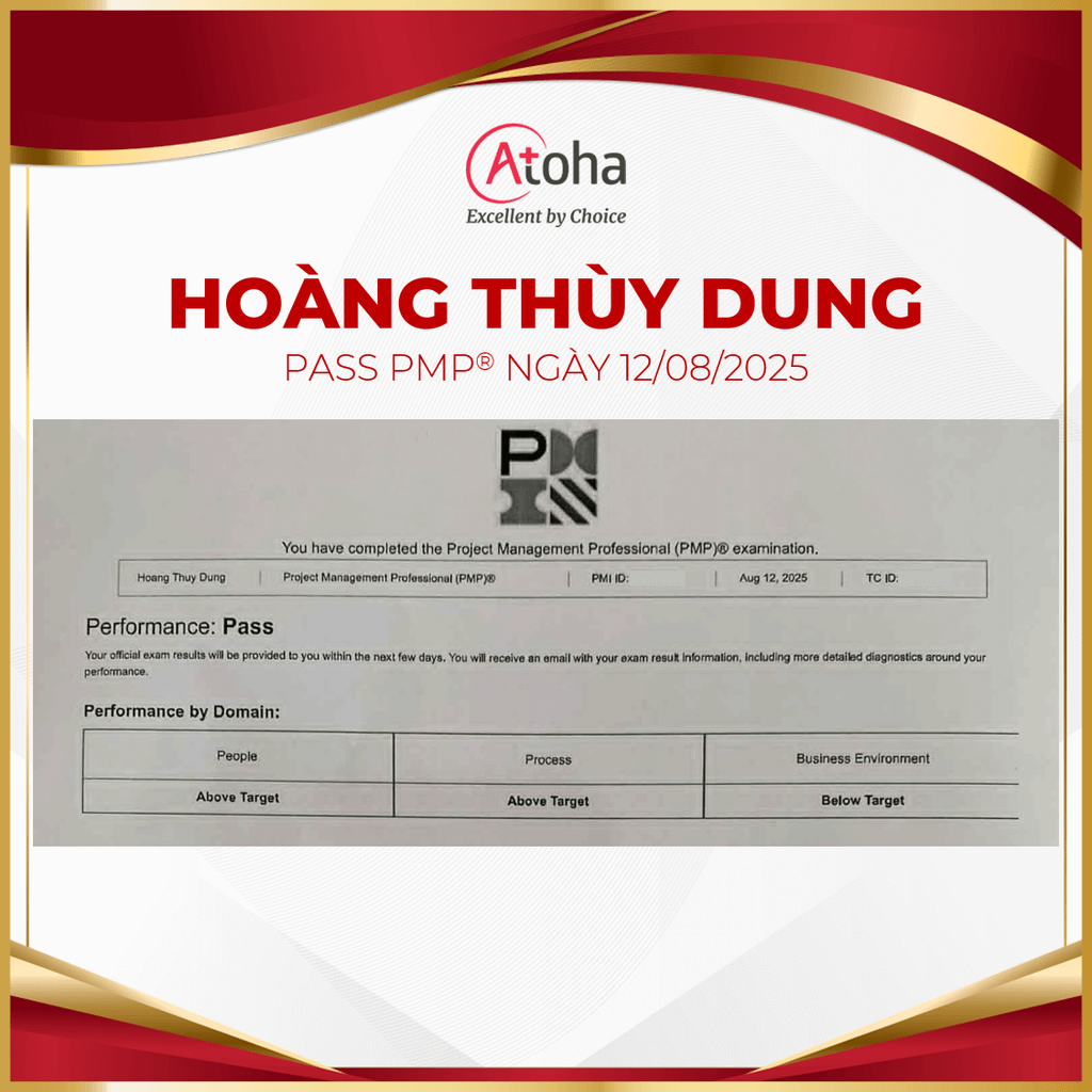 Hoàng Thùy Dung, PMPONLINEPRO29, pass PMP ngày 12/08/2025 – Atoha