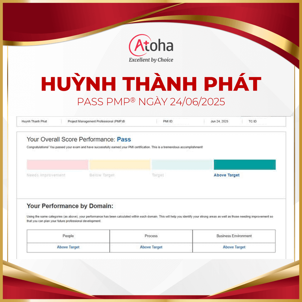 Huỳnh Thành Phát, PMPPRO51, pass PMP max score ngày 24/06/2025 – Atoha