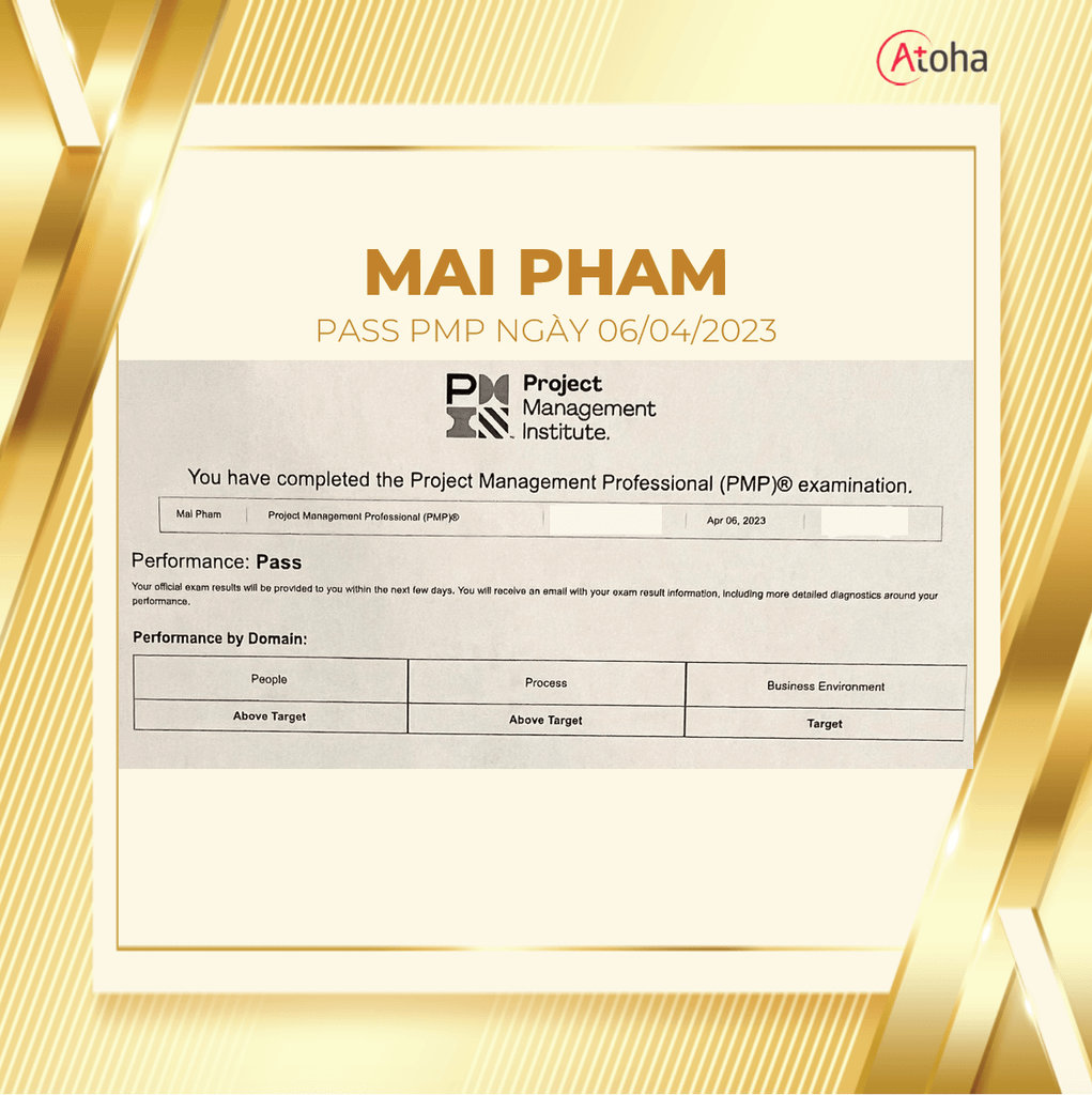 Mai Pham, PMPONLINEPRO25, pass PMP ngày 06/04/2023 – Atoha