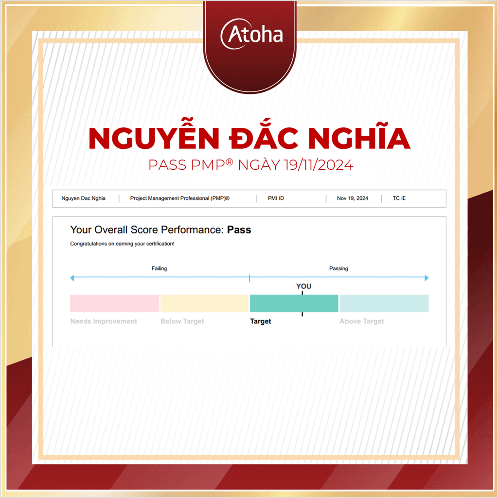 Nguyễn Đắc Nghĩa, PMPPRO39, pass PMP ngày 19/11/2024 – Atoha