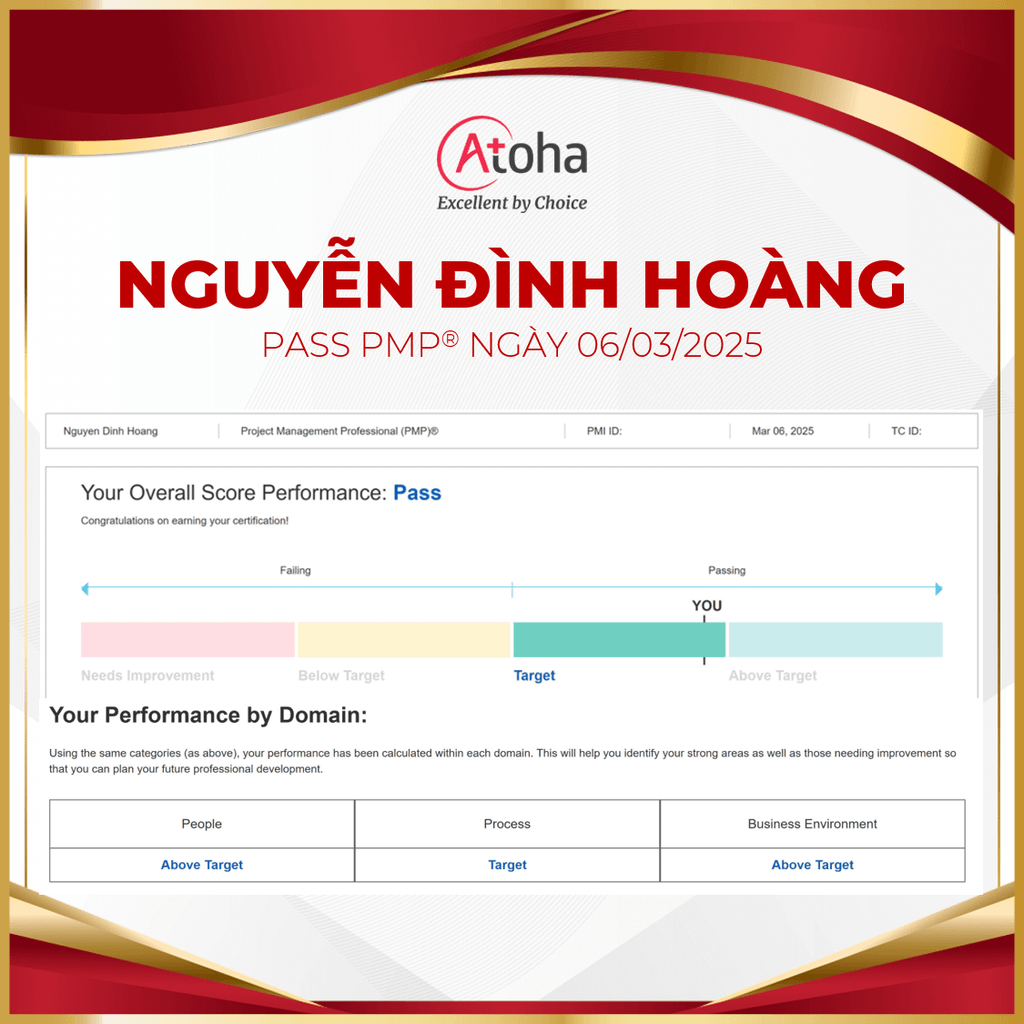 Nguyễn Đình Hoàng, PMPONLINEPRO25, pass PMP® ngày 06/03/2025 – Atoha
