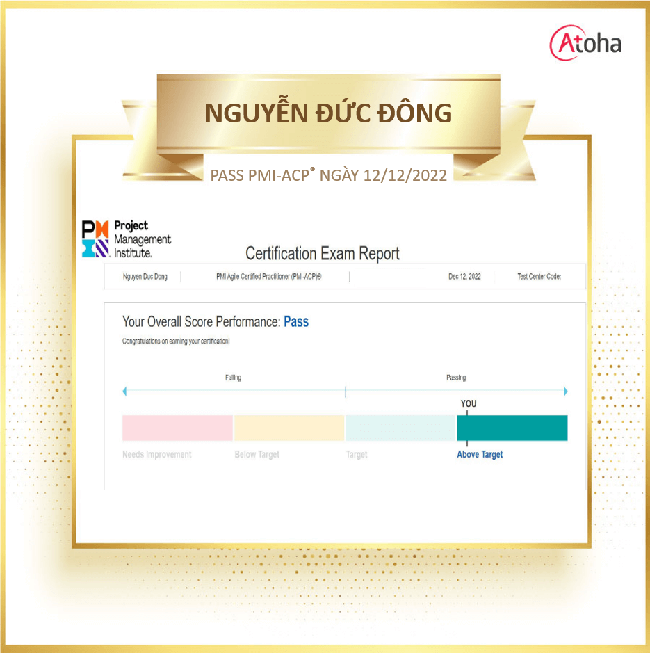 Nguyễn Đức Đông, PMI-ACPONLINEPRO14, pass PMI-ACP ngày 12/12/2022 – Atoha