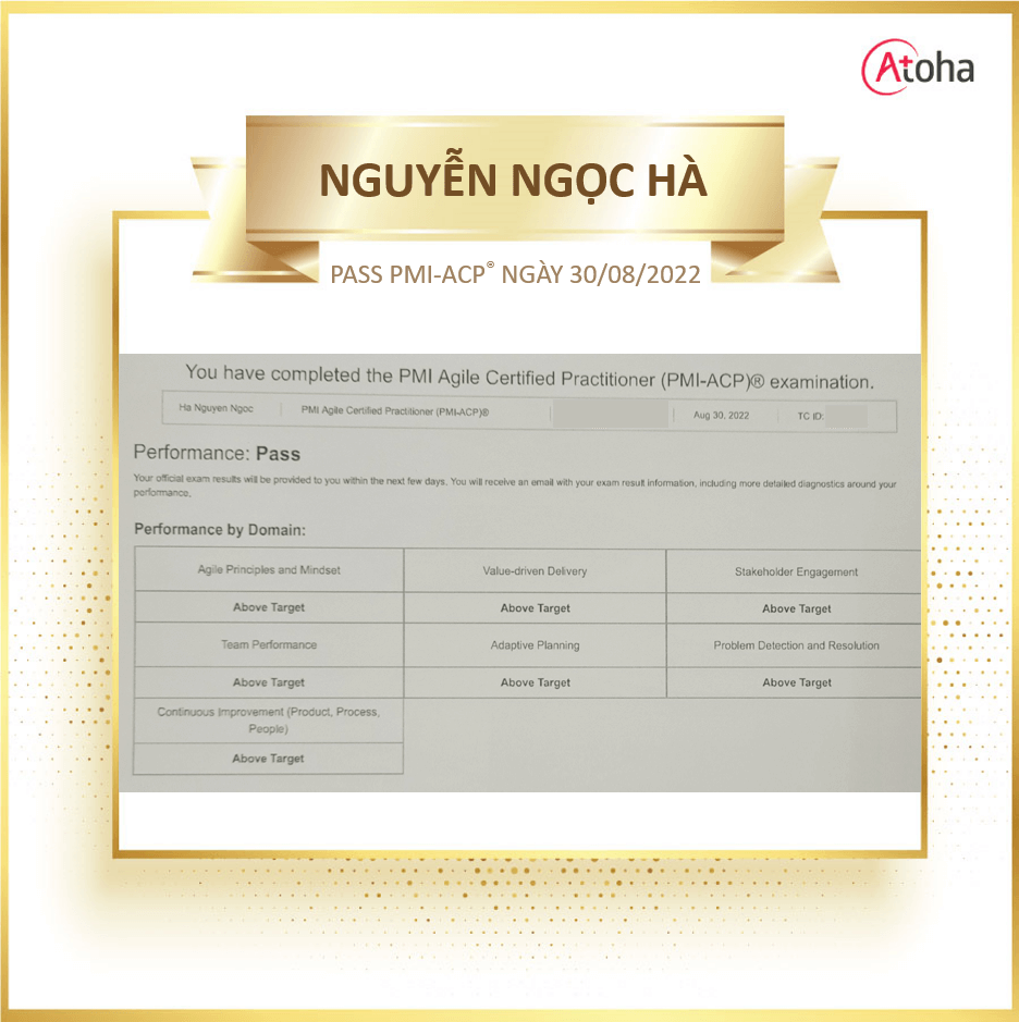 Nguyễn Ngọc Hà, PMI-ACPONLINEPRO9, pass PMI-ACP max score – Atoha