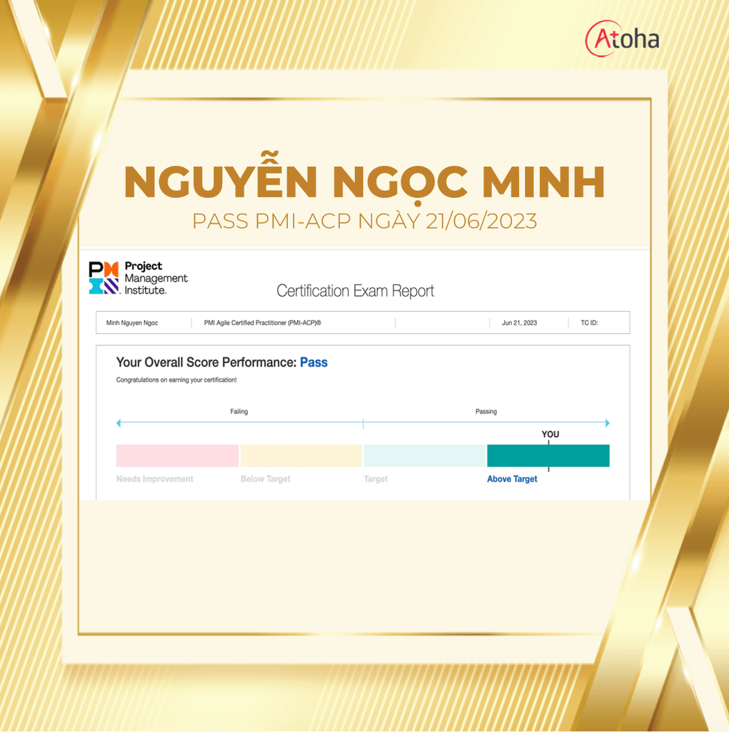 Nguyễn Ngọc Minh, PMI-ACPONLINEPRO20, pass PMI-ACP ngày 21/06/2023 – Atoha