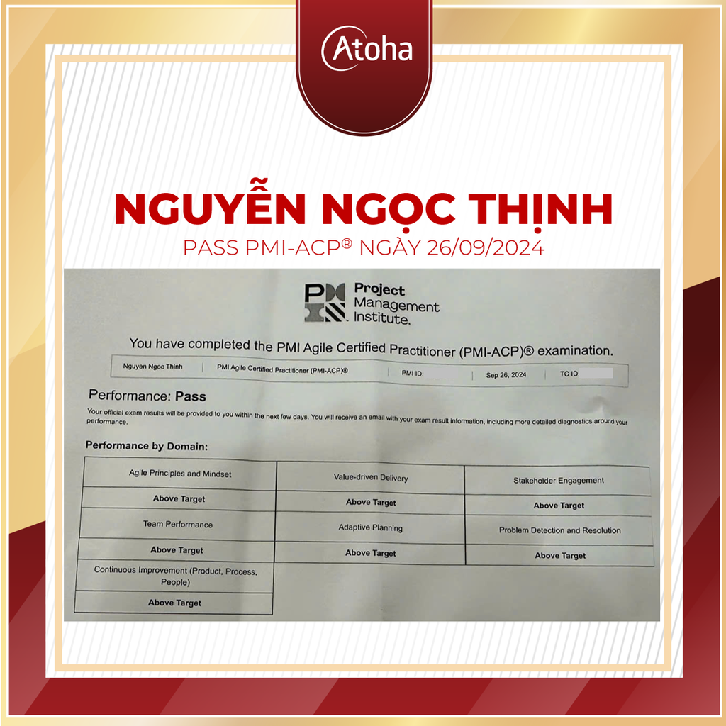 Nguyễn Ngọc Thịnh, PMI-ACPONLINEPRO28, pass PMI-ACP max score – Atoha