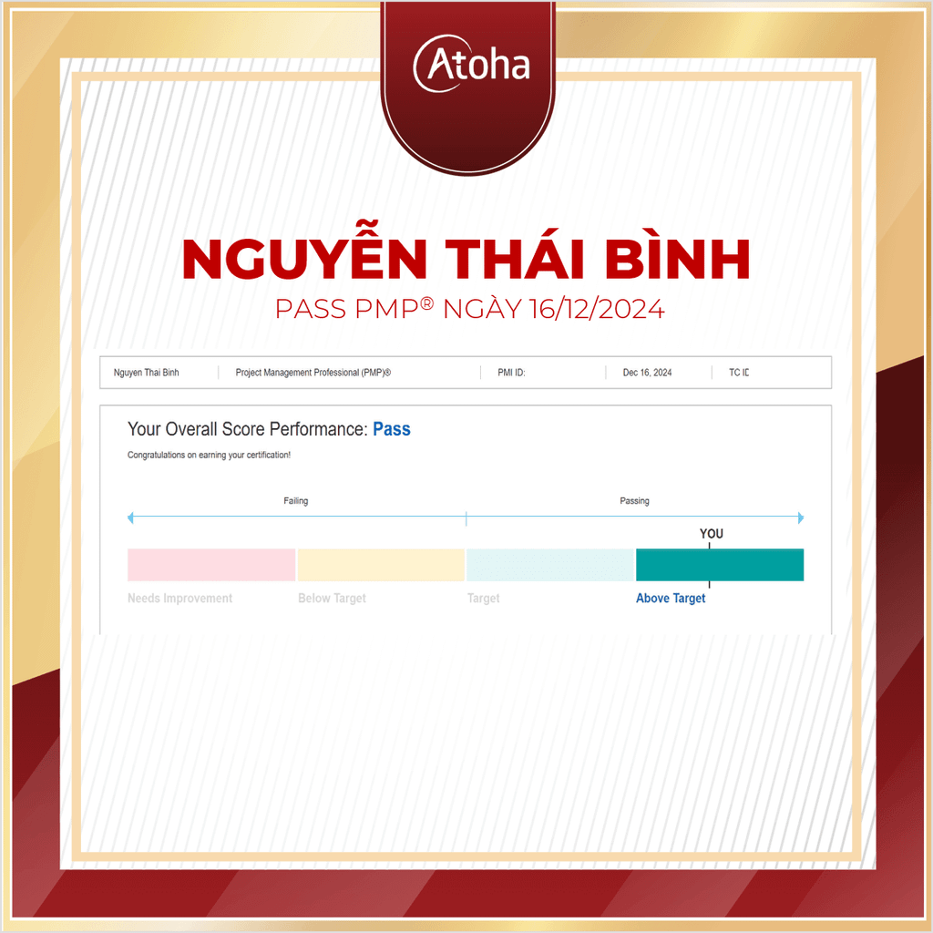 Nguyễn Thái Bình, PMPPROHN32, pass PMP® max core ngày 16/12/2024 – Atoha