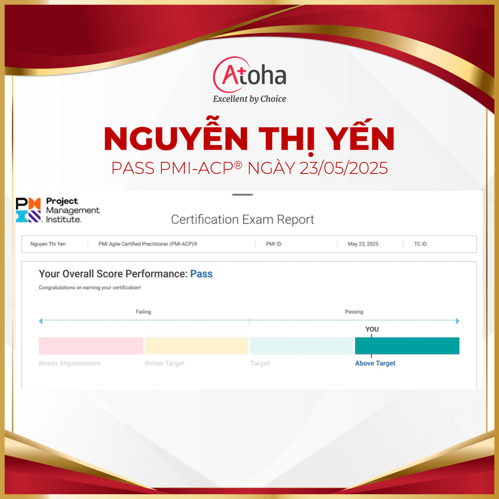Nguyễn Thị Yến, PMI-ACPONLINEPRO32, pass PMI-ACP ngày 23/05/2025 – Atoha
