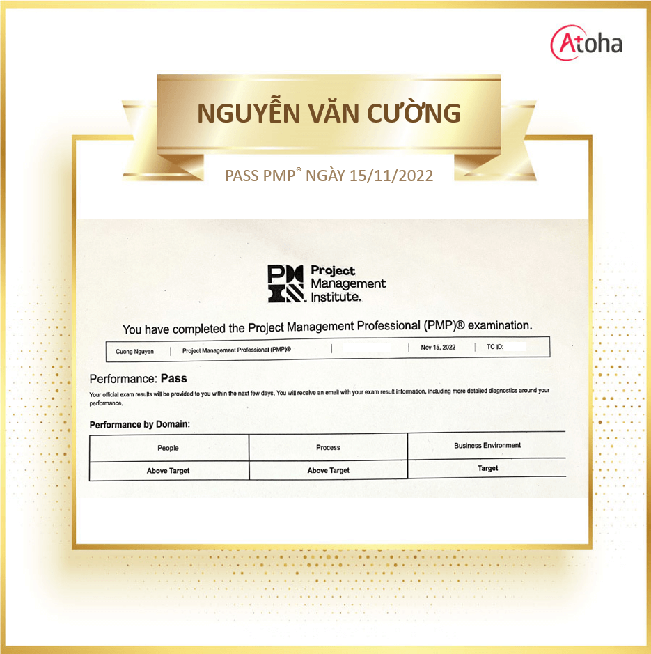 Nguyễn Văn Cường, PMPONLINEPRO9, pass PMP ngày 15/11/2022 – Atoha