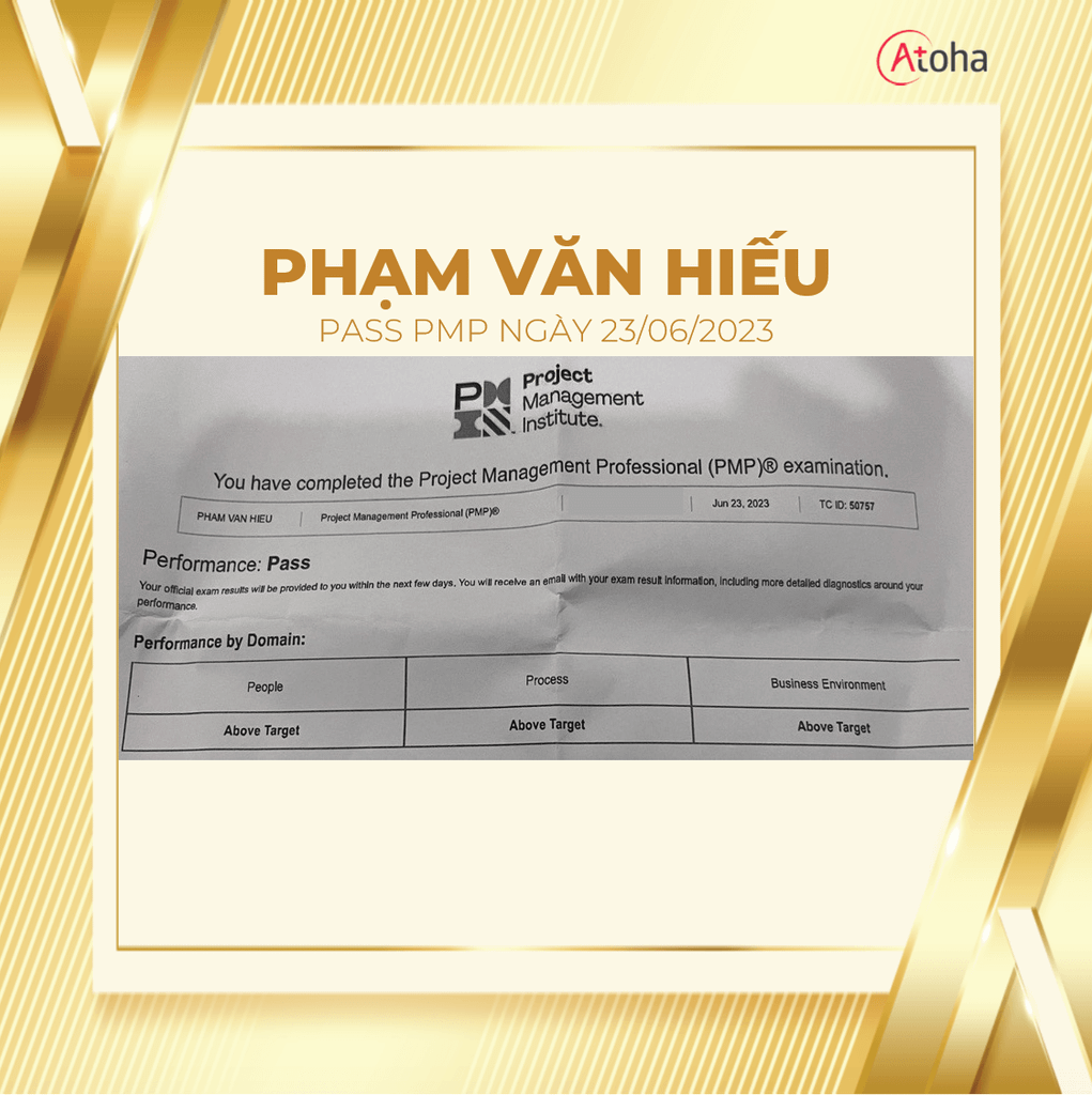 Phạm Văn Hiếu, PMPPROHN12, pass PMP max score ngày 23/06/2023 – Atoha