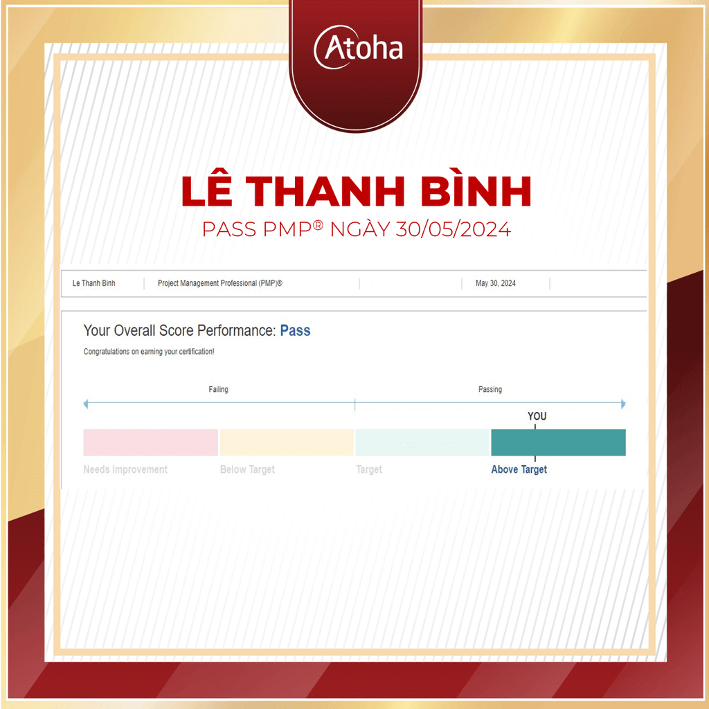 Lê Thanh Bình, PMPONLINEPRO23, pass PMP ngày 30/05/2024 – Atoha