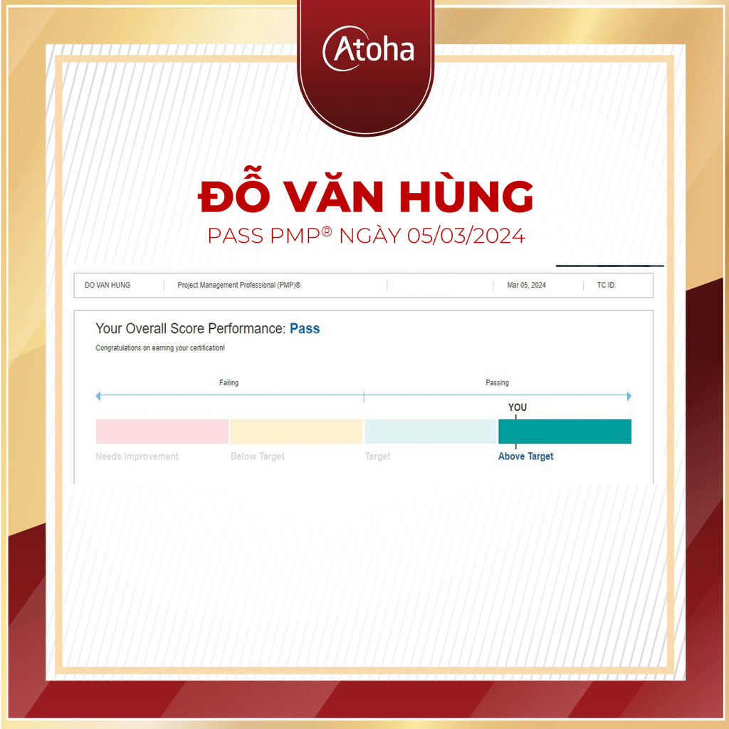 Đỗ Văn Hùng, PMPONLINEPRO35, pass PMP® ngày 05/03/2024 – Atoha