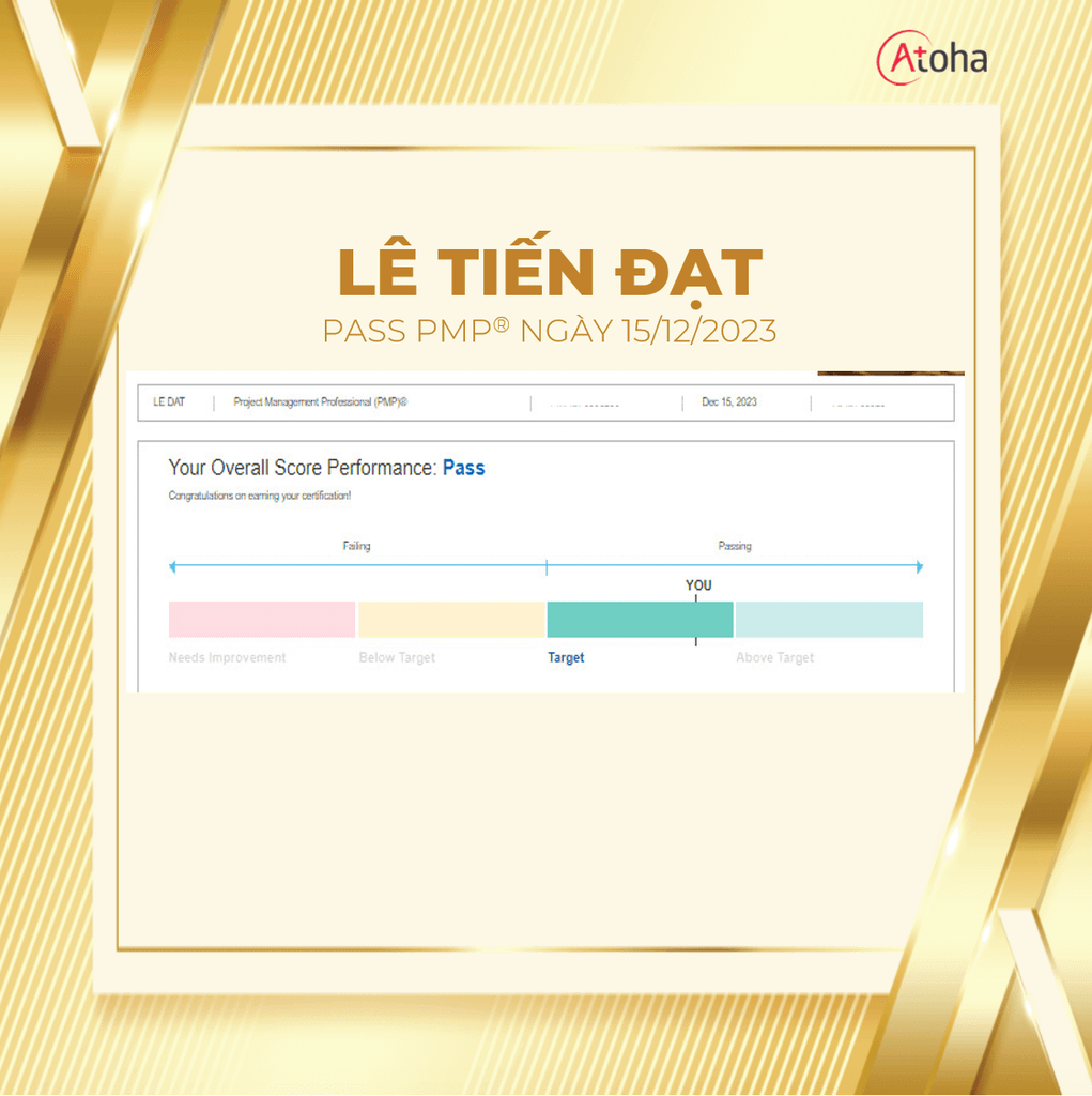 Lê Tiến Đạt, PMPPRO29, pass PMP® ngày 15/12/2023 – Atoha