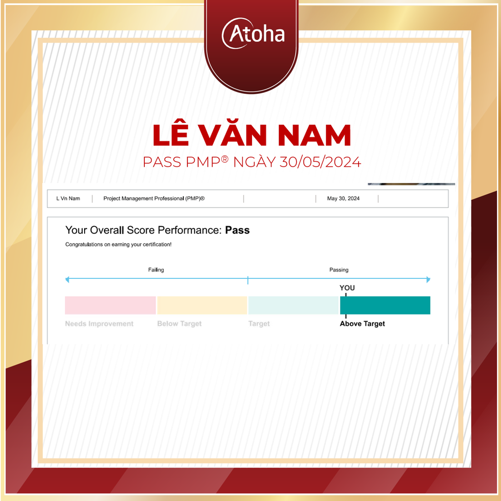 Lê Văn Nam, PMPPROHN24, pass PMP ngày 30/05/2024 – Atoha