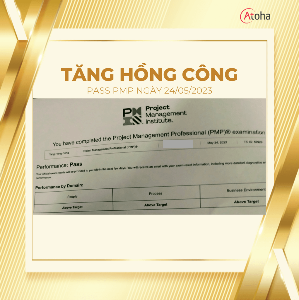 Tăng Hồng Công, PMPPRO26, pass PMP max score ngày 24/05/2023 – Atoha