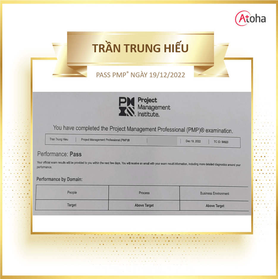 Trần Trung Hiếu, PMPONLINEPRO17, pass PMP ngày 19/12/2022 – Atoha