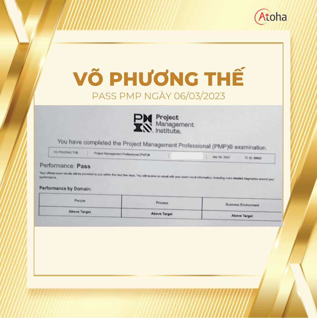 Võ Phương Thế, PMPONLINEPRO6, pass PMP max score ngày 06/03/2023 – Atoha