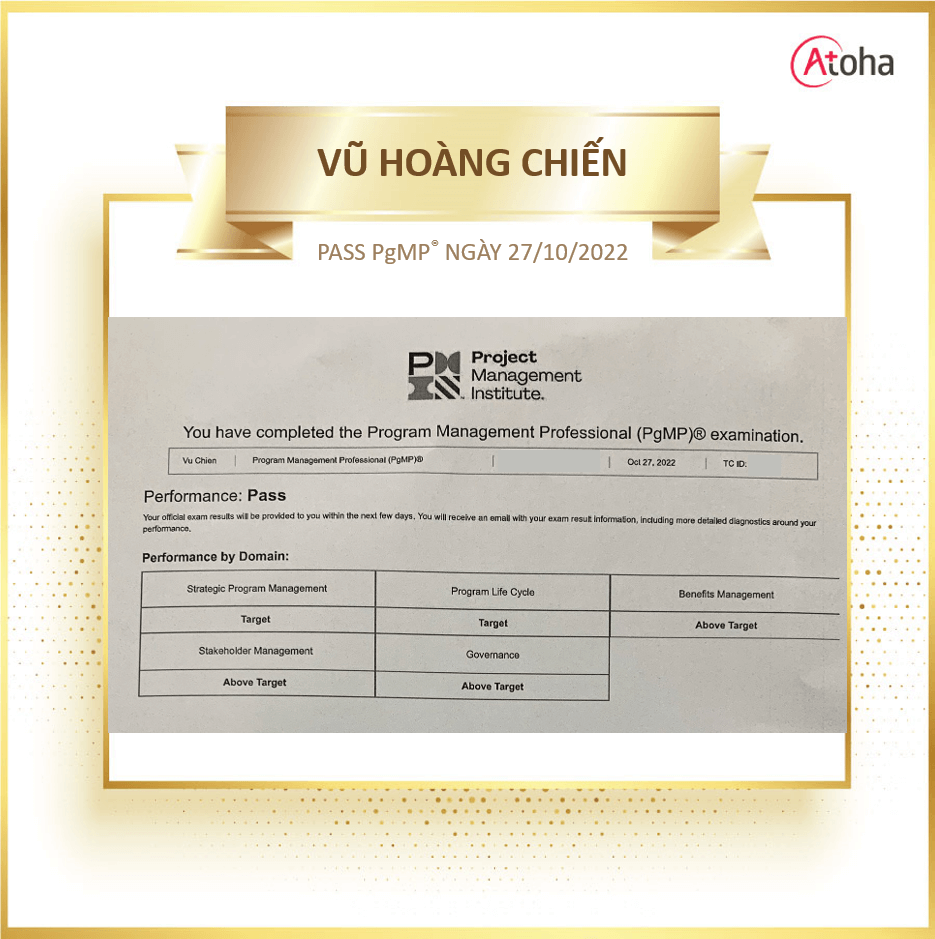 Vũ Hoàng Chiến, PgMPONLINEPRO1, pass PgMP ngày 27/10/2022 – Atoha