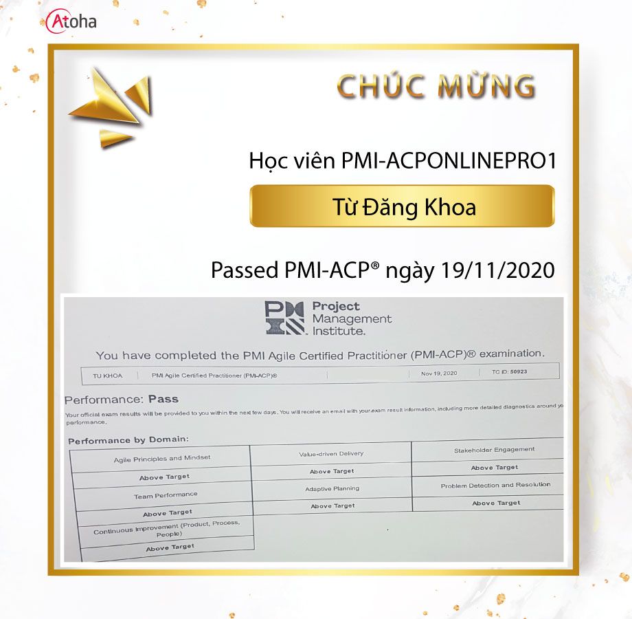 Từ Đăng Khoa, PMI-ACPONLINEPRO1, Pass PMI-ACP on the first try 7AT – Atoha