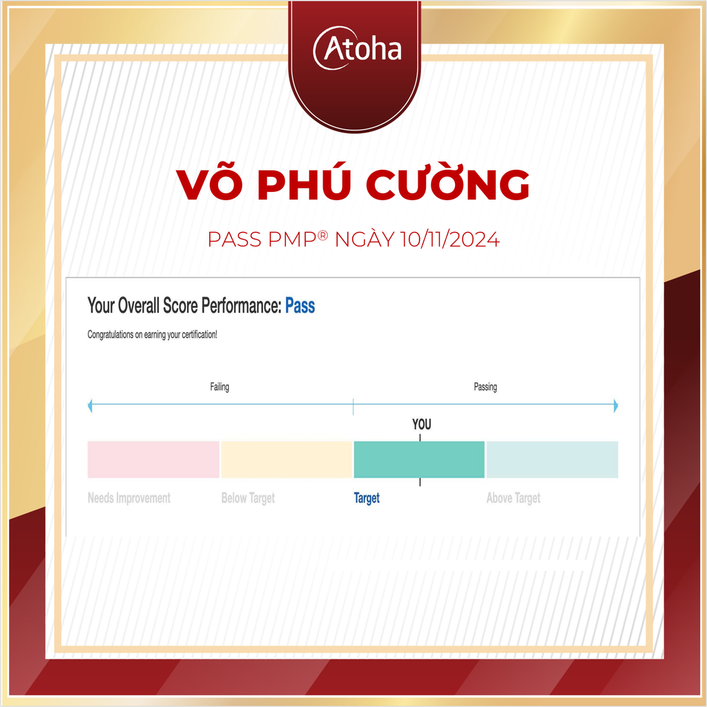 Võ Phú Cường, PMPONLINEPRO37, pass PMP® ngày 12/11/2024 – Atoha