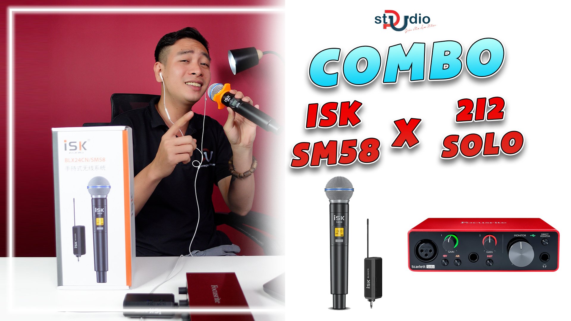 Bộ livestream bán hàng Focusrite Solo Gen 3 Micro không dây ISK SM58 - Pustudio.vn