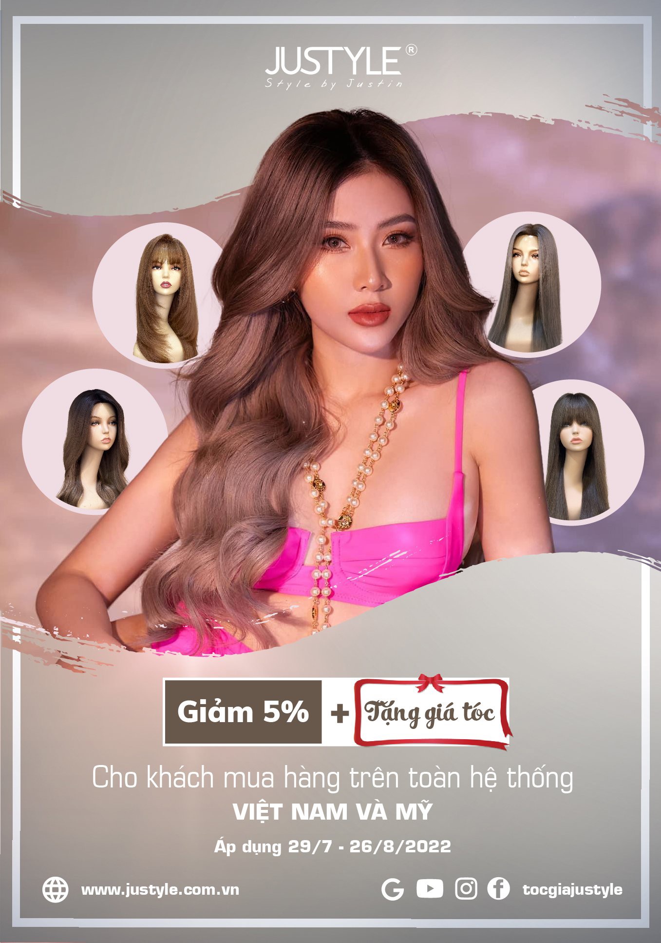 JUSTYLE | 5% Discount & Gift Promotion (29/7 - 26/8/2022) – Tóc Giả JUSTYLE