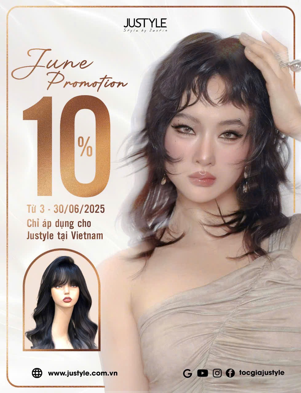 JUSTYLE Wig | Sales Promotion 10% Discount For June 2025 – Tóc Giả JUSTYLE