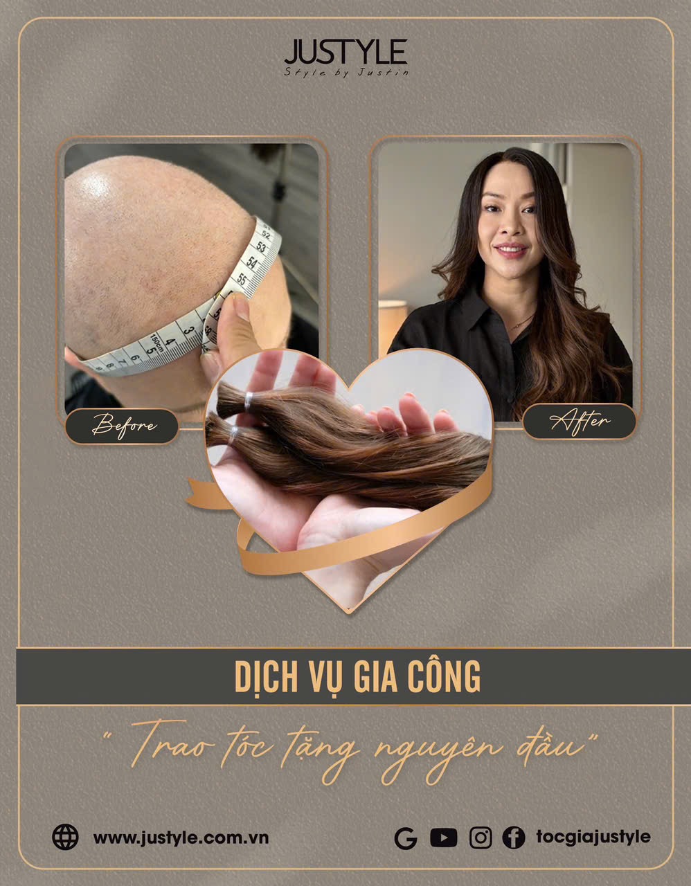 Tóc Giả JUSTYLE | Dịch Vụ Gia Công Trao Tóc Tặng Nguyên Đầu