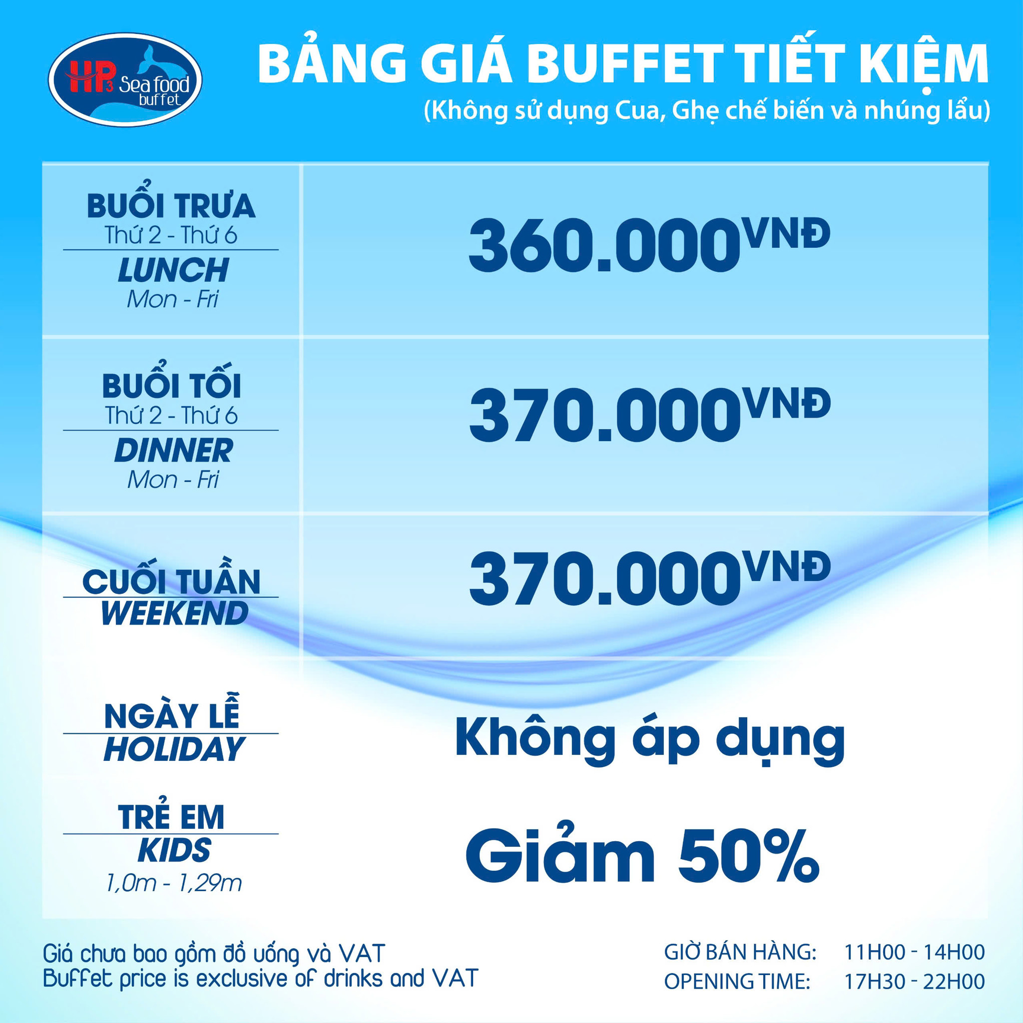 CẬP NHẬT BẢNG GIÁ NHÀ HÀNG HP3 SEAFOOD