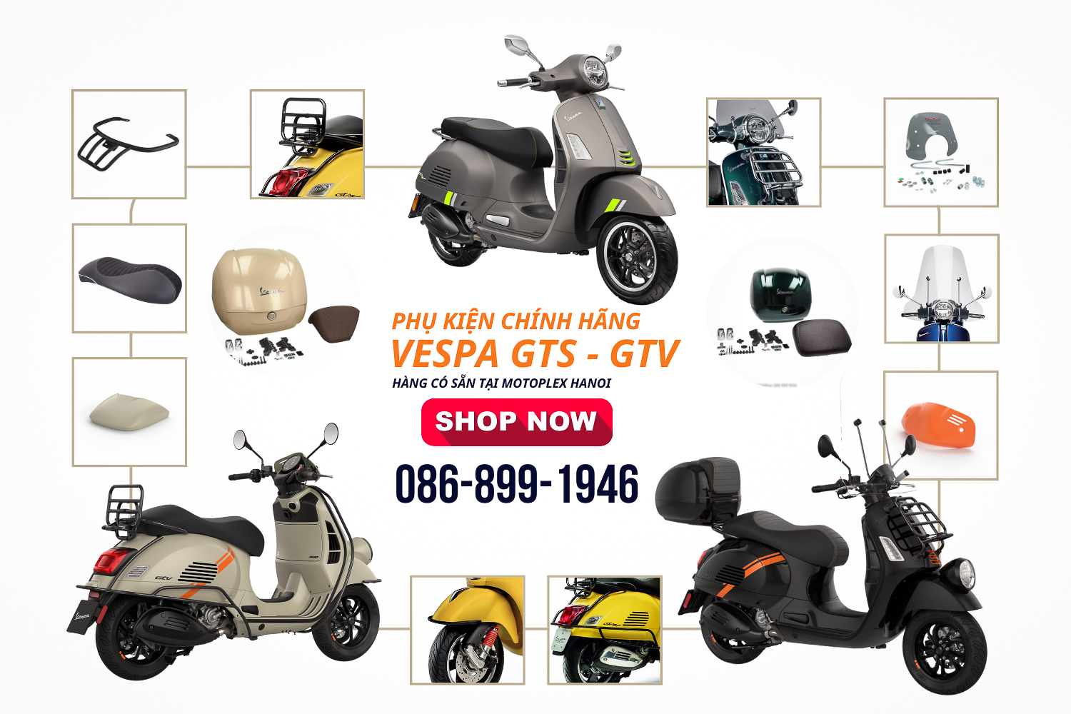 Phụ Kiện Xe Vespa GTS & Vespa GTV Chính Hãng. Bảo Hành Piaggio VN – Motoplex Hanoi