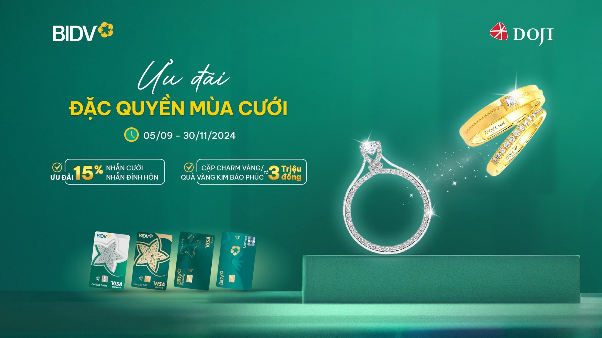 ĐẶC QUYỀN MÙA CƯỚI DÀNH RIÊNG CHO CHỦ THẺ BIDV – DOJI Gold & Gems Group