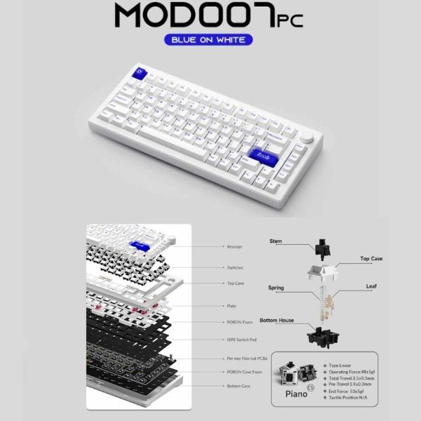 Bàn Phím Cơ Có Dây - AKKO MOD007 PC Blue on White / Hotswap/ Mạch xuôi ...