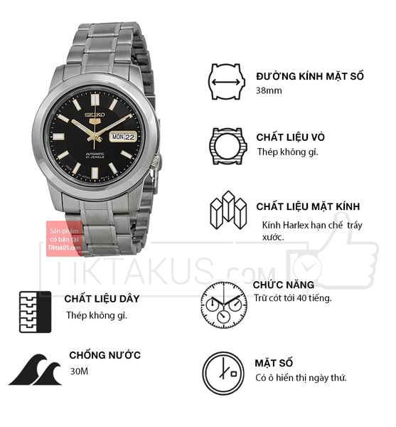 Đồng hồ cơ dây thép không gỉ Seiko 5 SNKK17j1 ( Made in Japan) - Tiktakus