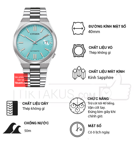 Đồng hồ nam Citizen Tsuyosa Automatic NJ0151-88M Ice Blue - Tiktakus
