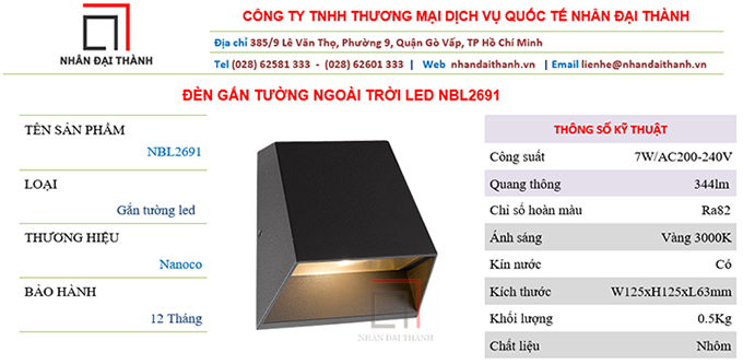 Bán Đèn gắn tường ngoài trời led NBL2691 giá đại lý tại TP HCM – Nhân ...