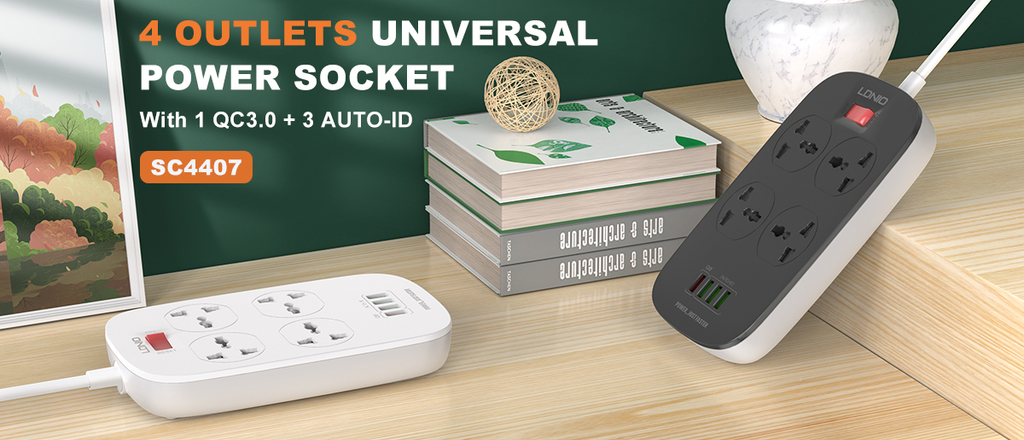Ổ Cắm Điện Đa Năng LDNIO SC4407 – 4 Ổ Cắm EU + 4 USB QC3.0/AUTO-ID 18W – Vài Thứ Hay