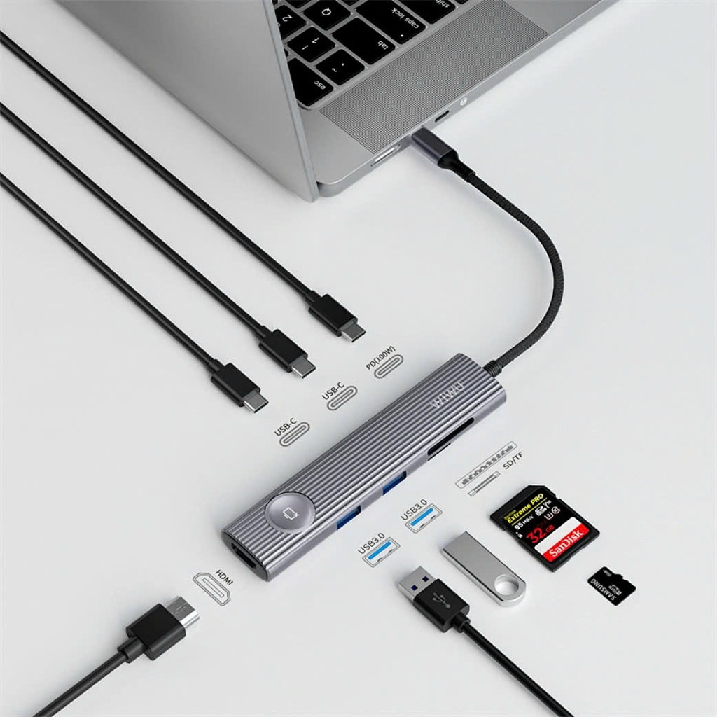 Hub Chuyển Đổi 8 in 1 WiWU WI-HB001 Type-C – 2 HDMI 4K, Cổng Mạng LAN – Vài Thứ Hay