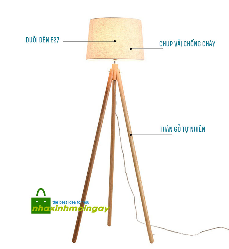 Đèn cây đứng chân gỗ 3 chân cao cấp trang trí phòng khách– Nhà Xinh Mỗi ...