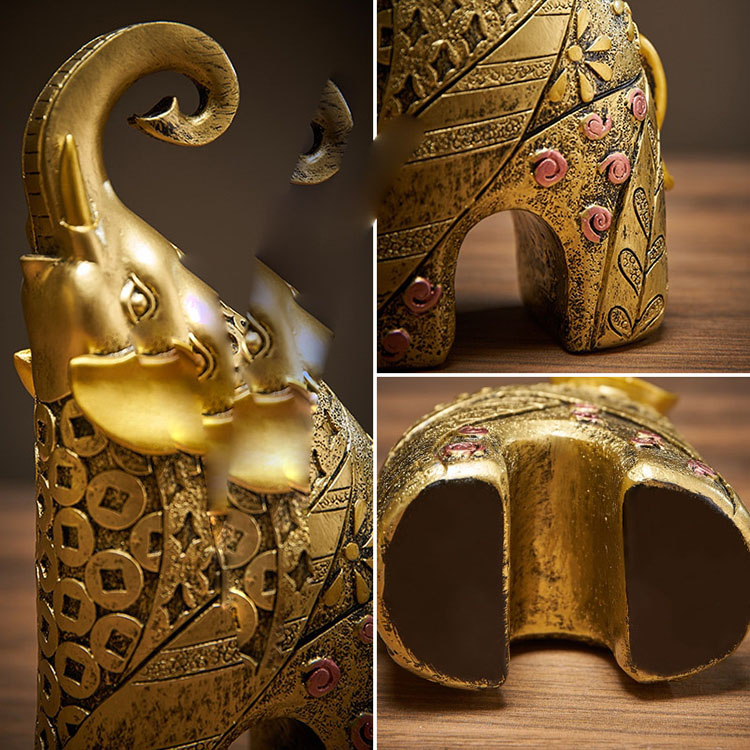 Bộ tượng voi vàng kèm đĩa trang trí phong thuỷ đẹp sang trọng– Nhà Xinh ...