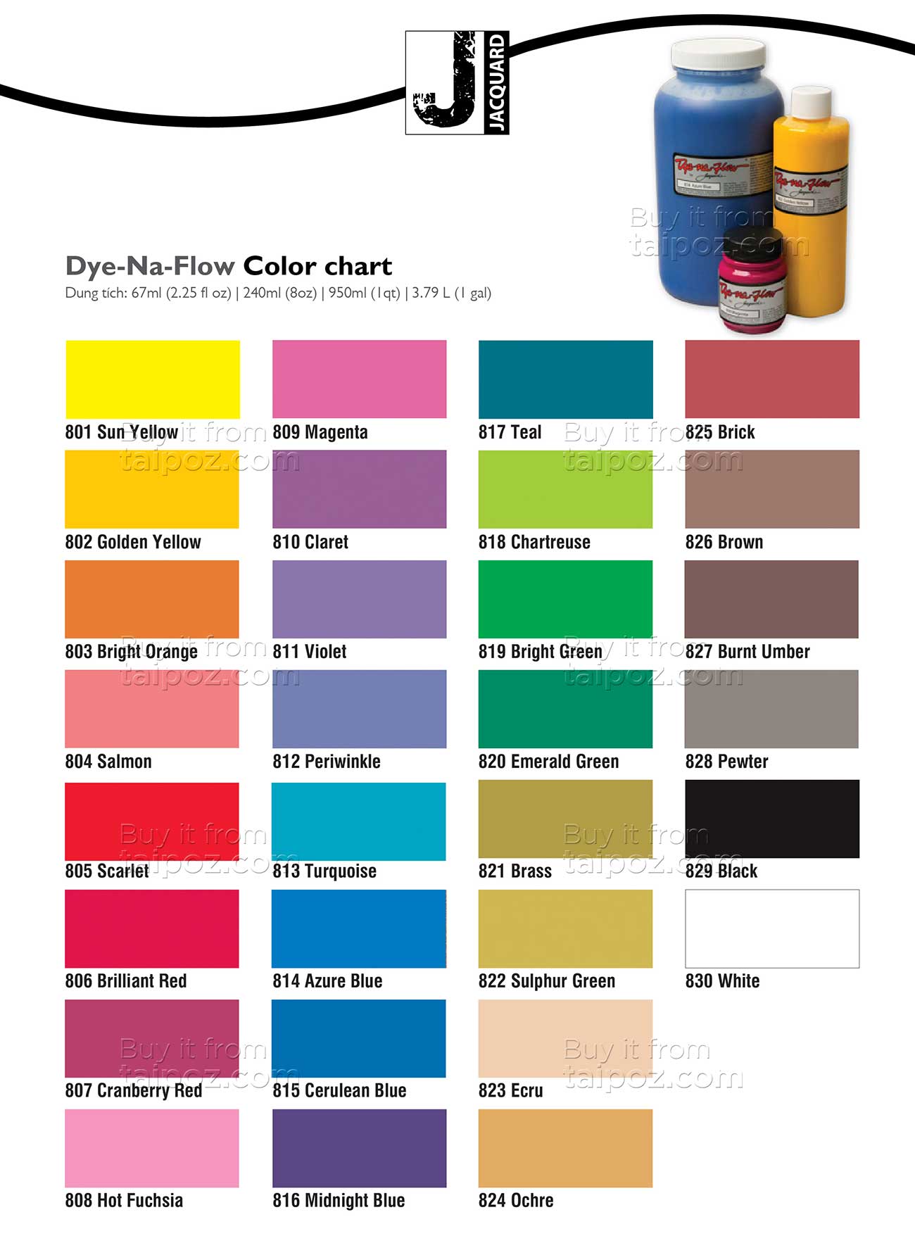 Màu nước vẽ lụa Jacquard Dye-Na-Flow, màu lẻ – Taipoz