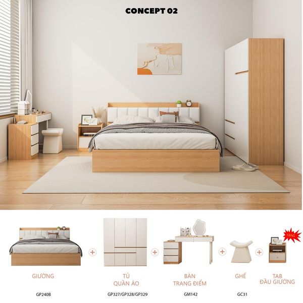 Combo giường tủ cho phòng ngủ sang trọng, hiện đại - CONCEPT.02