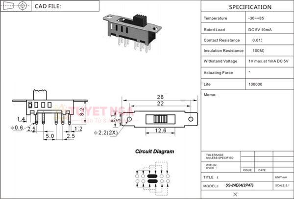 SS-24E04 Công Tắc Trượt 10 Chân 4 Vị Trí – ĐIỆN TỬ TUYẾT NGA