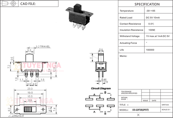 SS-22F25 Công Tắc Trượt 6 Chân 2 Vị Trí 5V 0.1A – ĐIỆN TỬ TUYẾT NGA