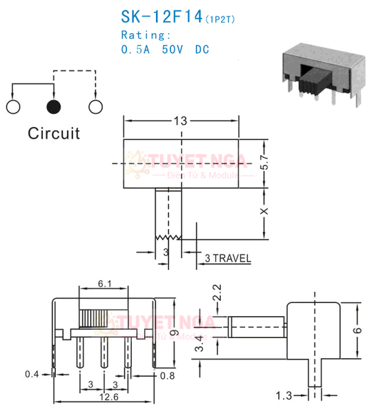 SK-12F14 Công Tắc Trượt 3 Chân 2 Vị Trí 0.5A 50V – ĐIỆN TỬ TUYẾT NGA