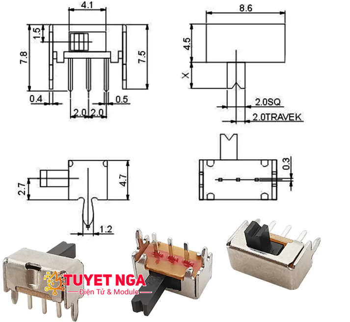 SK-12D07 Công Tắc Trượt 3 Chân 2 Vị Trí 0.3A 50VDC Cao 2mm – ĐIỆN TỬ TUYẾT NGA