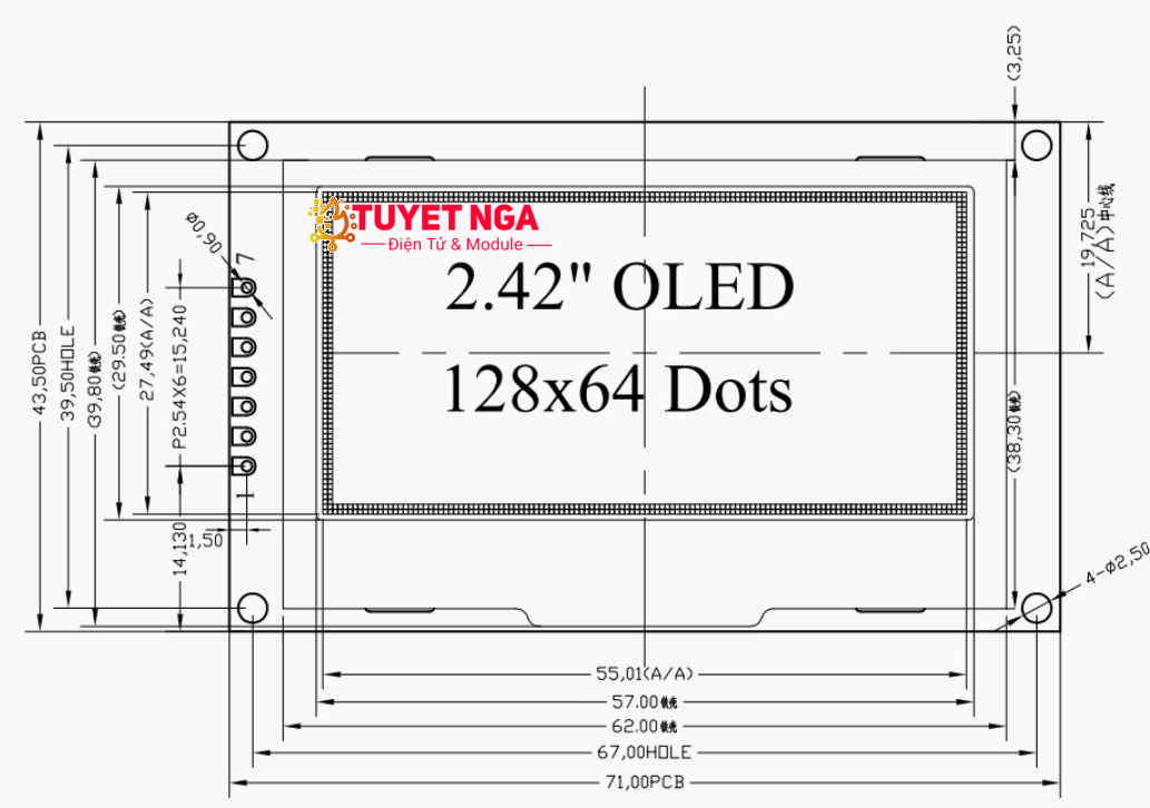 Màn Hình Oled 2.42 Inch SSD1309 Giao Tiếp SPI I2C – ĐIỆN TỬ TUYẾT NGA