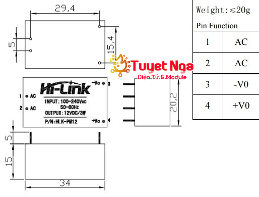 HLK-5M05 Nguồn AC-DC Hi-Link 5V 5W – ĐIỆN TỬ TUYẾT NGA