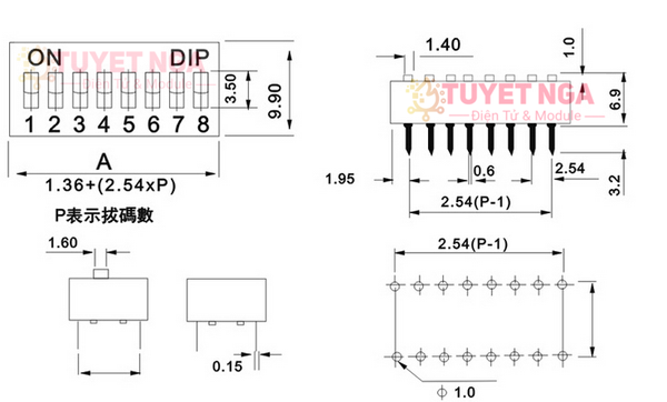 DS-08 Công Tắc Gạt 8 Bit Dip Switch 2.54mm – ĐIỆN TỬ TUYẾT NGA