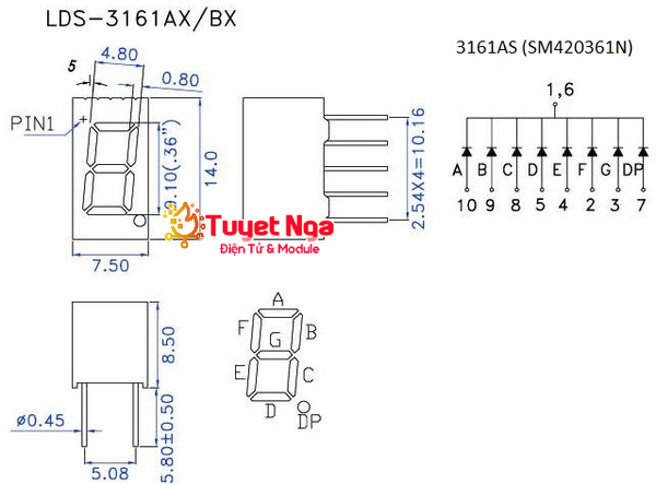Led 7 Đoạn 0.36inch Cathode Chung – ĐIỆN TỬ TUYẾT NGA