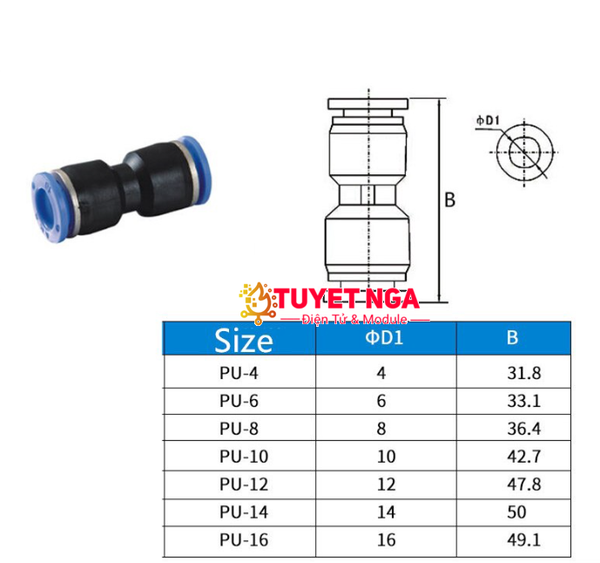 PU12 Đầu Nối Thẳng 12mm – ĐIỆN TỬ TUYẾT NGA